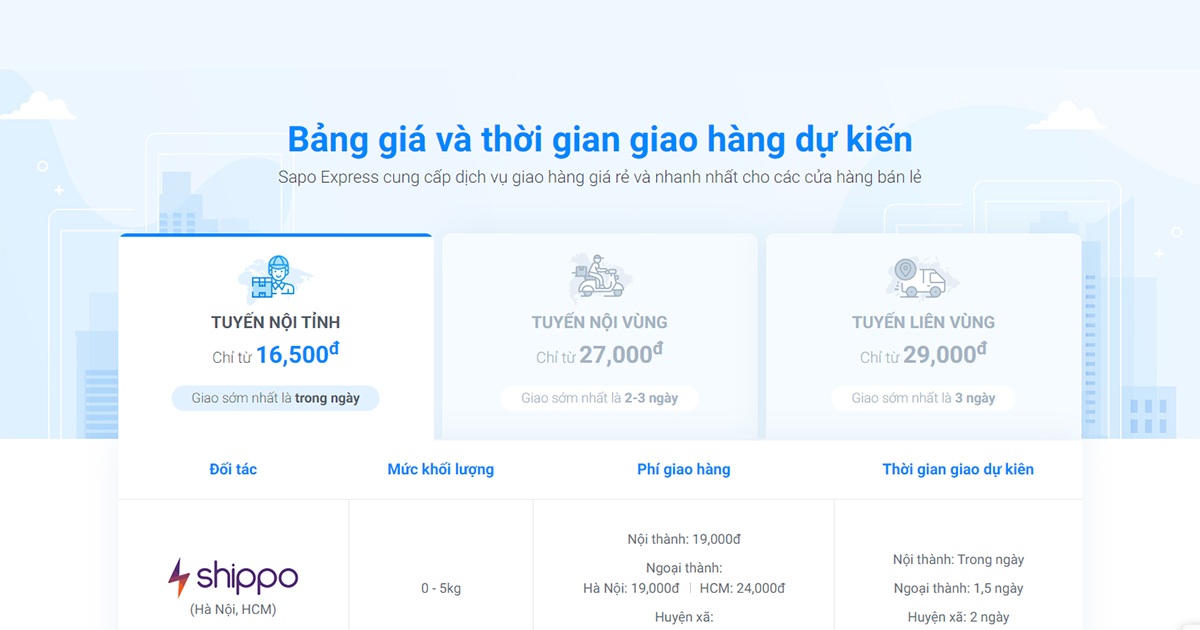 Bảng báo giá giải pháp tối ưu vận chuyển - Sapo Express
