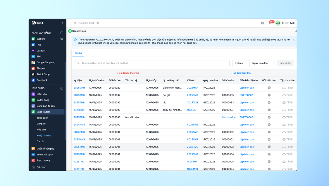Quản lý hóa đơn điện tử linh hoạt hơn với loạt tính năng mới trên Sapo